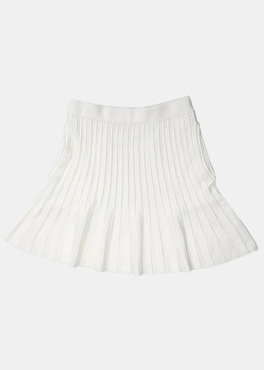 White Pintuck Pattern Jacquard Knit Skirt | LEISURE CENTER