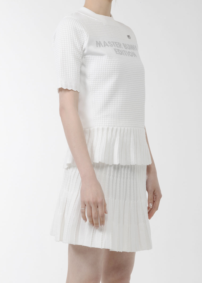 White Pintuck Pattern Jacquard Knit Skirt | LEISURE CENTER