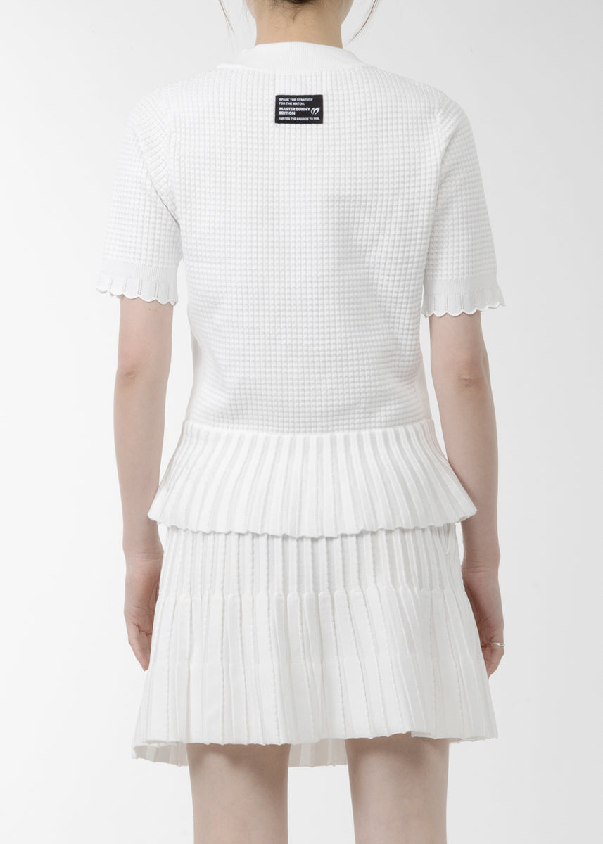 White Pintuck Pattern Jacquard Knit Skirt | LEISURE CENTER