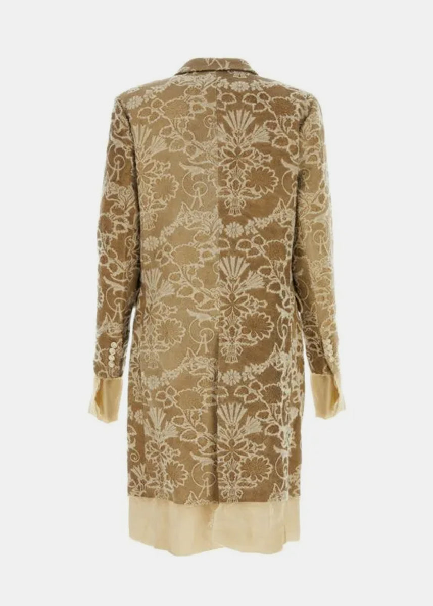 Tan Jacquard Kiwi Long Jacket | LEISURE CENTER