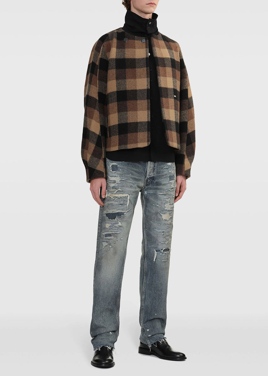 Brown Check-Pattern Jacket | LEISURE CENTER