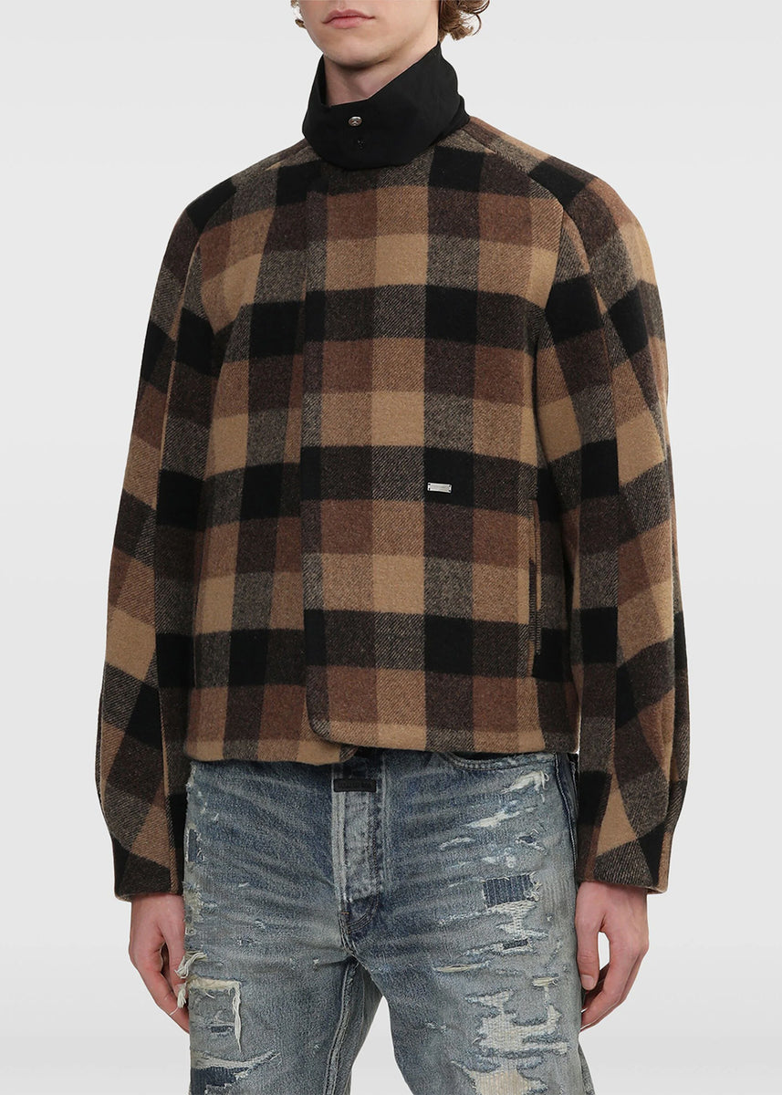 Brown Check-Pattern Jacket | LEISURE CENTER
