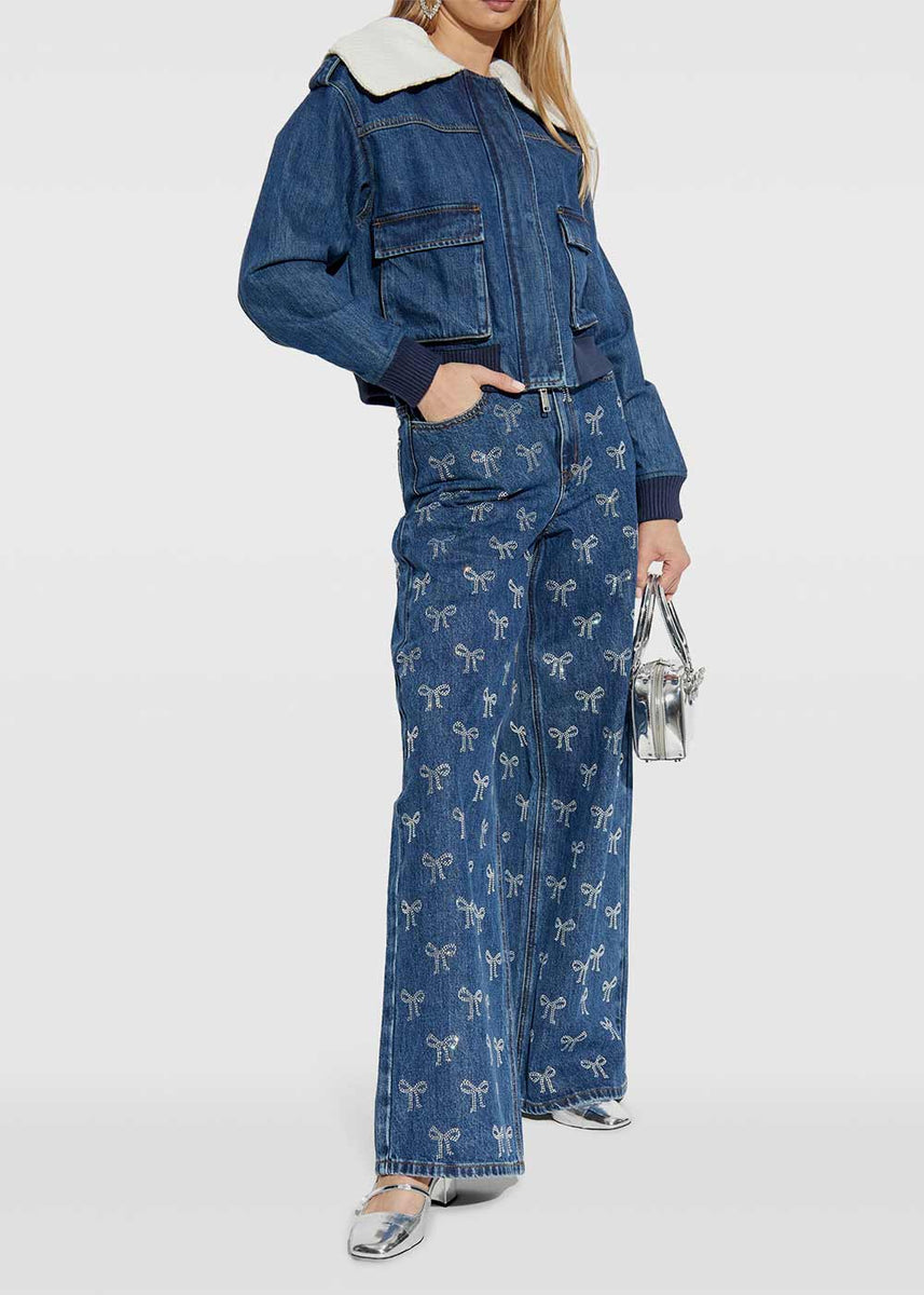 Blue Denim Knit Collar Jacket | LEISURE CENTER