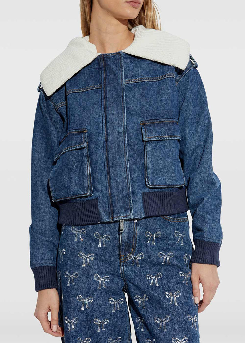 Blue Denim Knit Collar Jacket | LEISURE CENTER