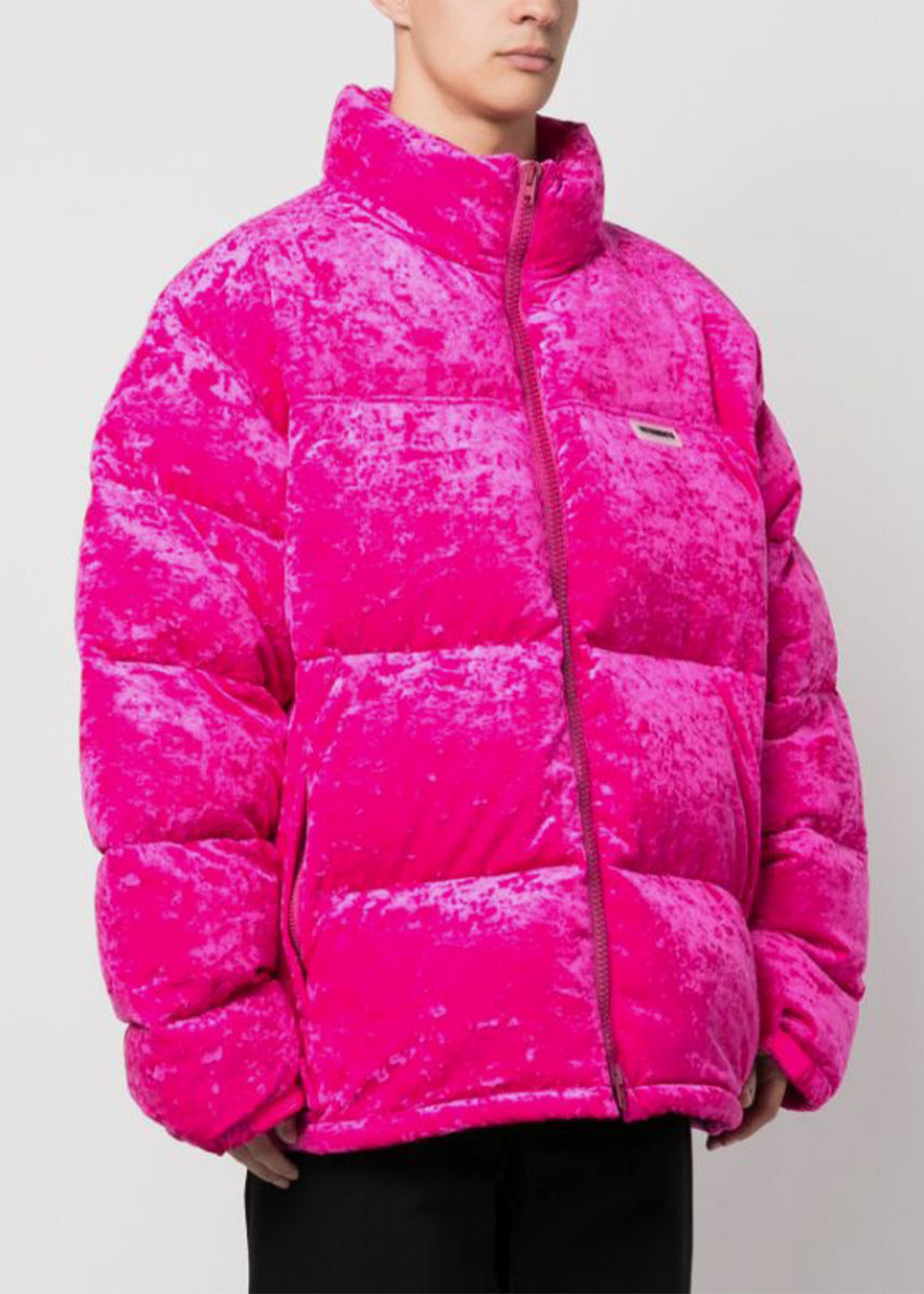 Pink Velvet Puffer Jacket | LEISURE CENTER