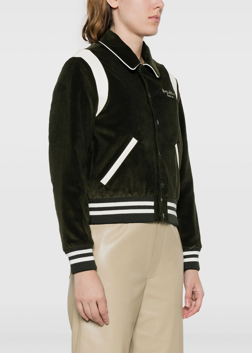 Olive Corduory Varsity Jacket | LEISURE CENTER