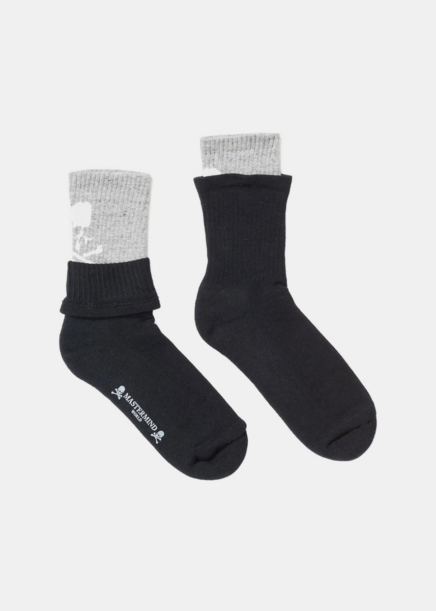 Black Double Layered Crew Socks | LEISURE CENTER