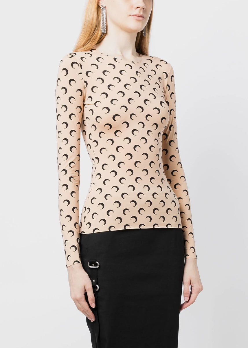 Tan Crescent Moon-Print Top | LEISURE CENTER