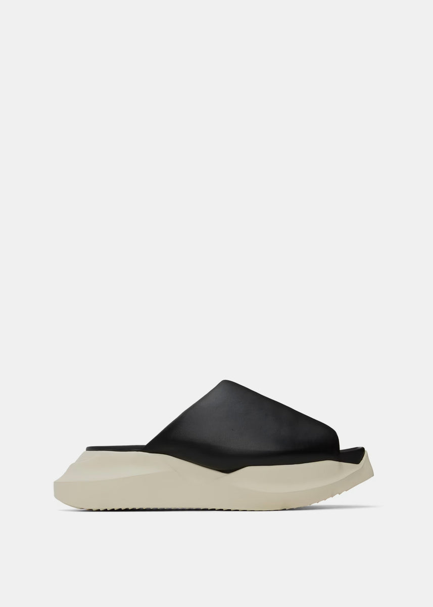 Black Leather Platform Sliders | LEISURE CENTER