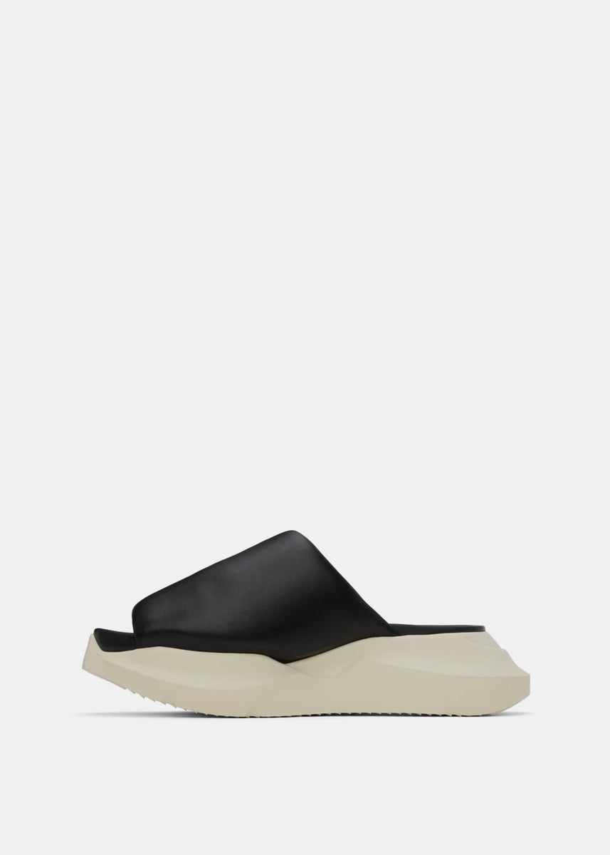 Black Leather Platform Sliders | LEISURE CENTER