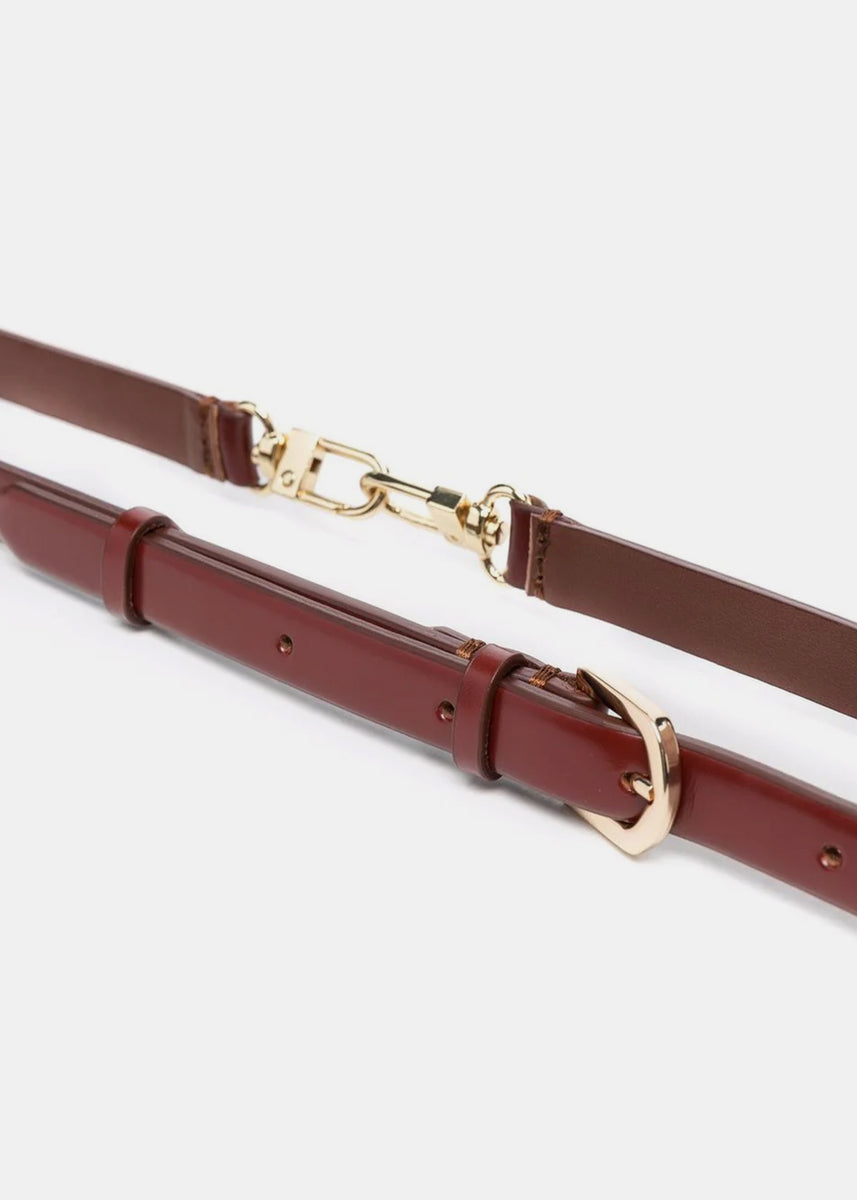 Red Double Clasp Leather Belt | LEISURE CENTER